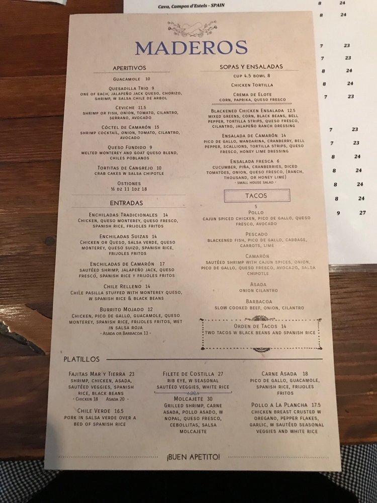 Menu at Maderos Cocina Mexicana restaurant, Redondo Beach