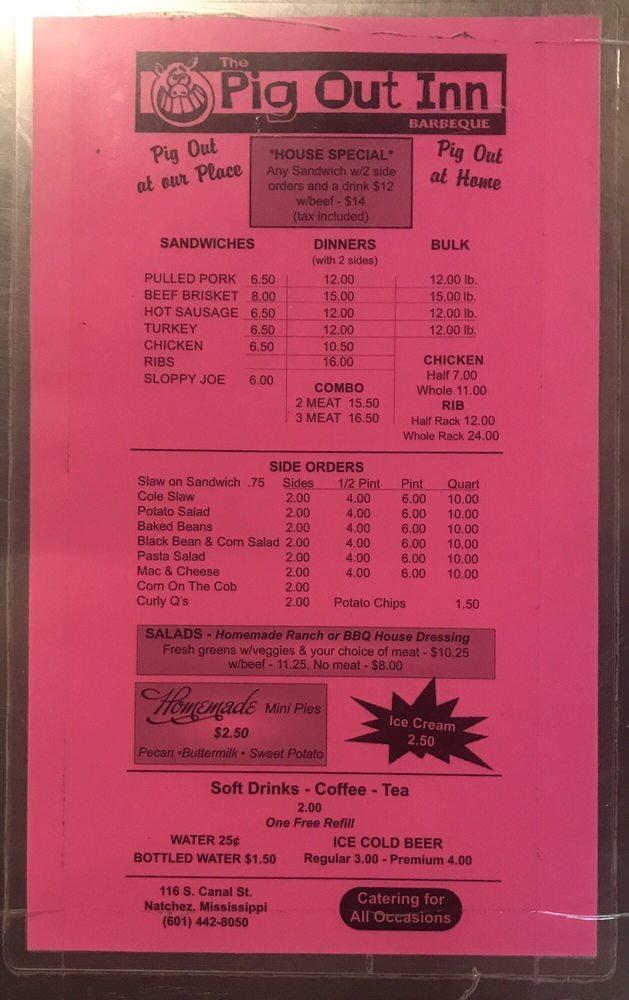 Menu at Pig Out Inn Barbecue, Natchez