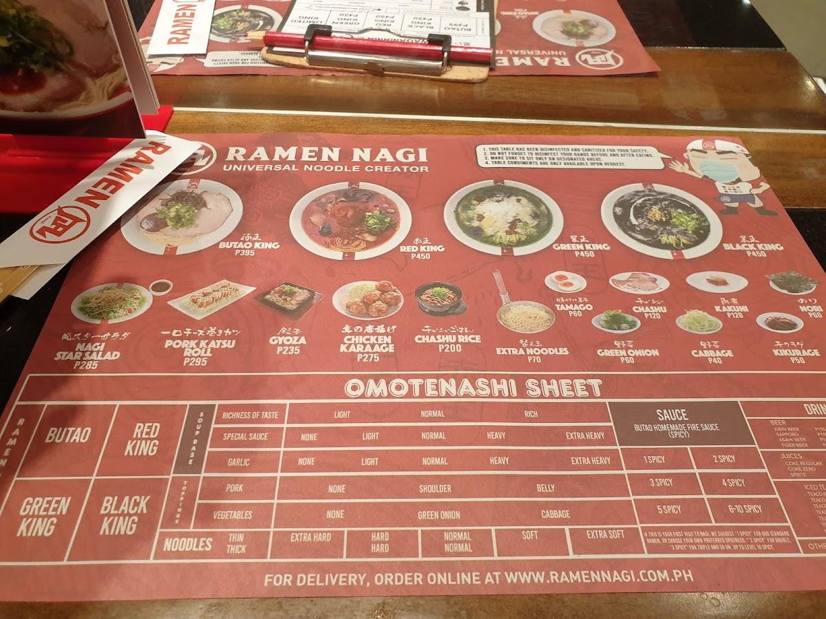 Menu at Ramen Nagi restaurant, Parañaque, GXCQ+X7W