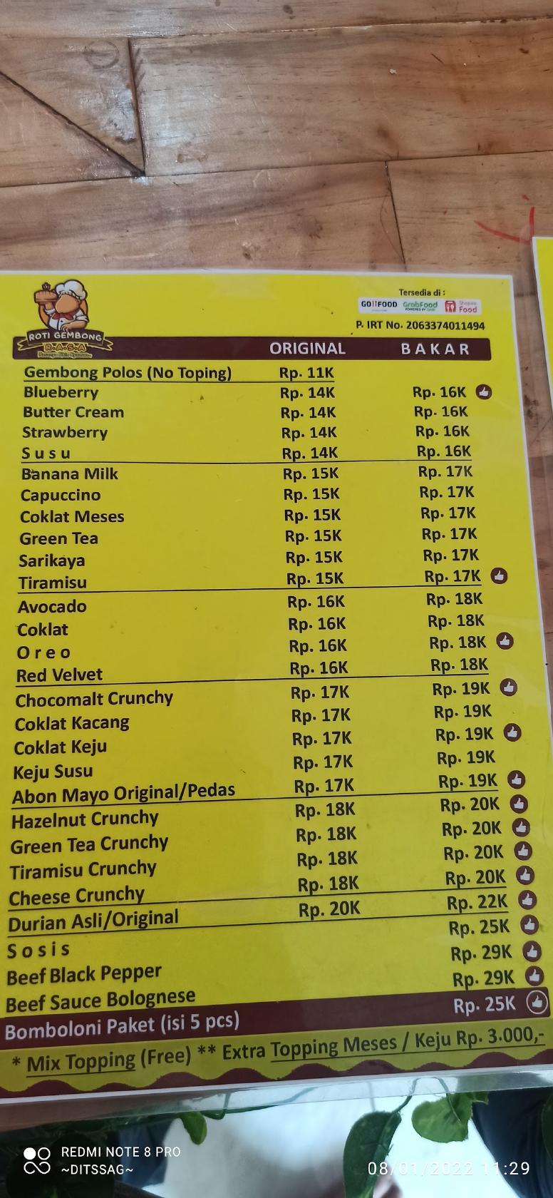 Menu at Roti Gembong RASA - Banyumanik, Semarang