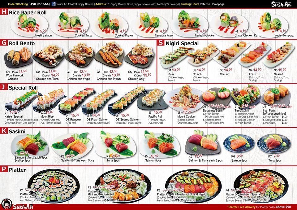 Menu at Sushi Ari Sippy Downs restaurant, Sippy Downs
