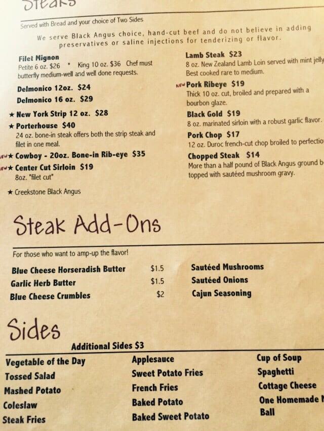 Menu at The Steak House steakhouse, Wellsboro