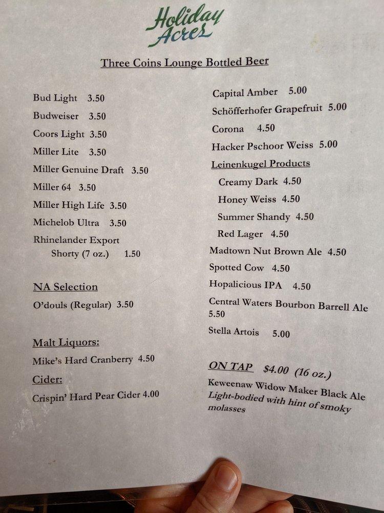 Menu at Holiday Acres Resort on Lake Thompson restaurant, Rhinelander