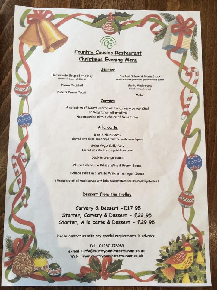 Menu at Country Cousins restaurant, Bideford