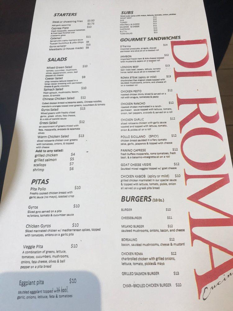 Menu at DI ROMA Cucina pizzeria, Torrance