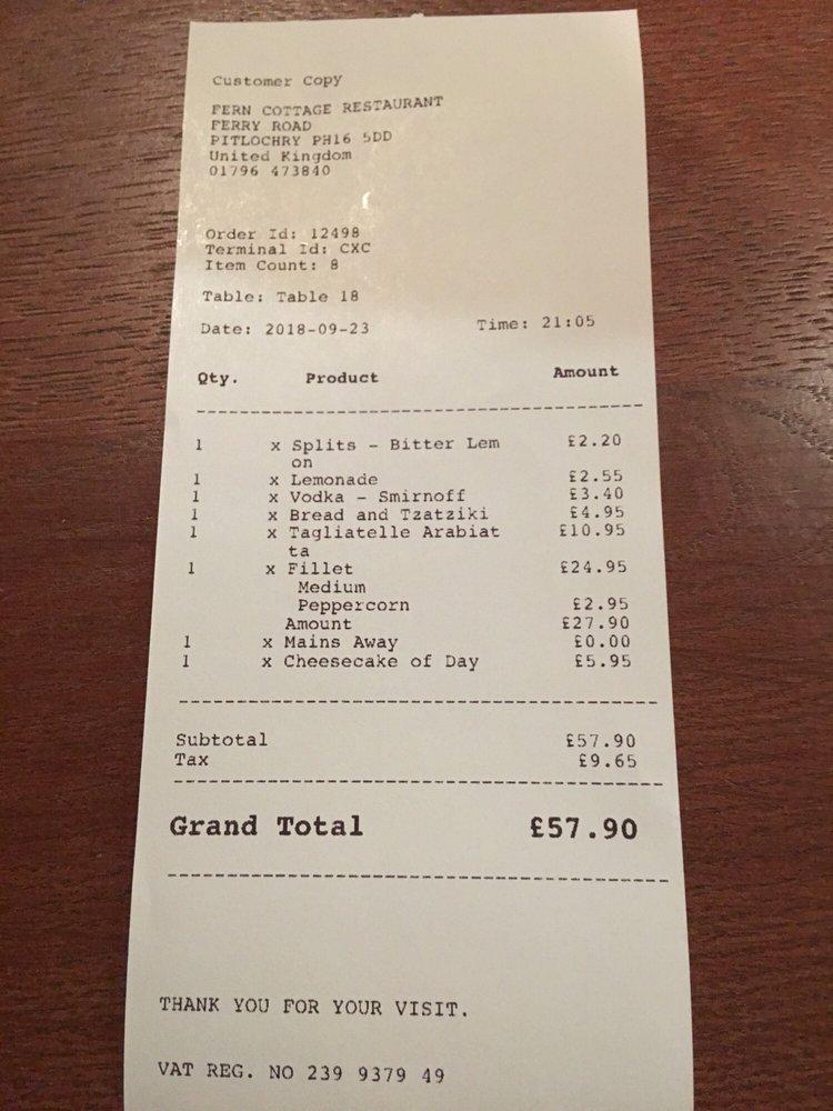 Menu at Fern Cottage Restaurant, Pitlochry