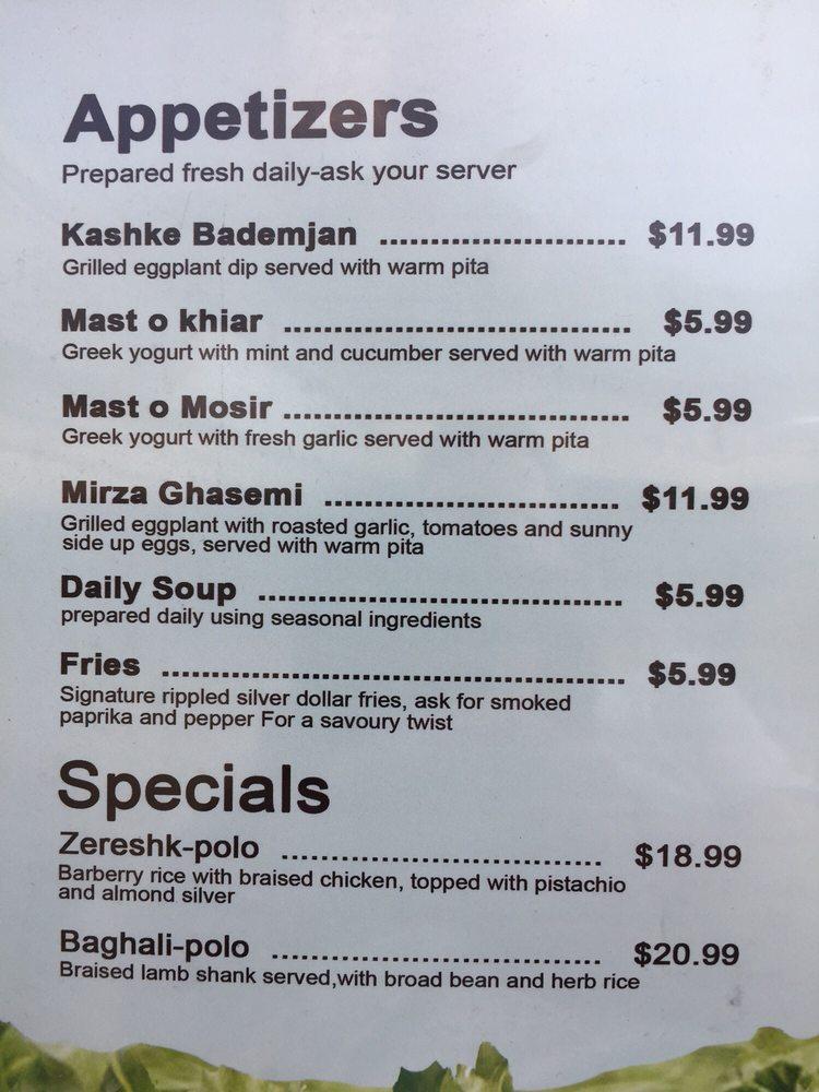 Menu at Pars Grill restaurant, Vaughan, 975 Major MacKenzie Dr W A2