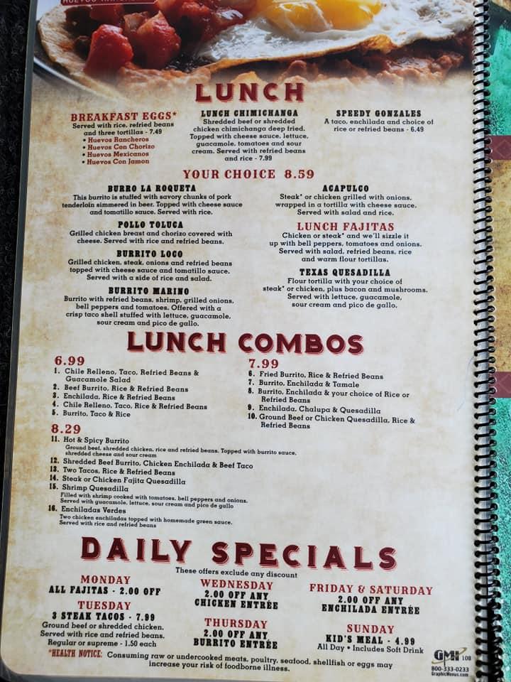 Menu at Agave Azul Mexican Restaurant, Covington
