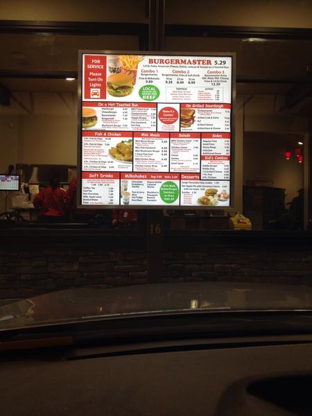 Menu at Burgermaster fast food, Mount Vernon