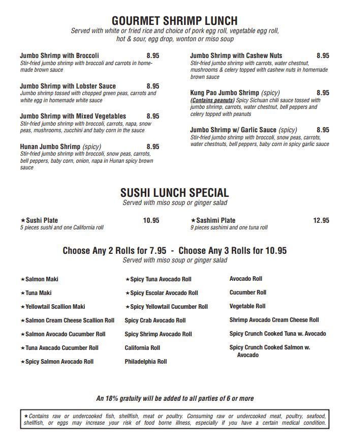 Menu at Calabash Gourmet And Sushi Bar, Calabash, Beach Dr SW