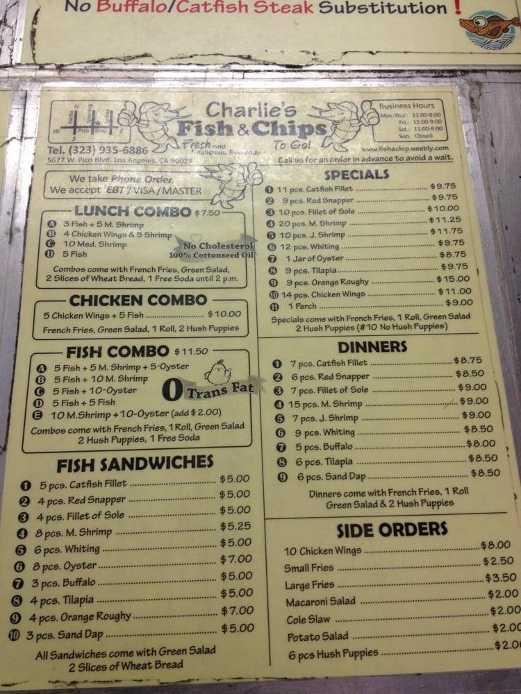 Menu at Charlie's Fish restaurant, Los Angeles