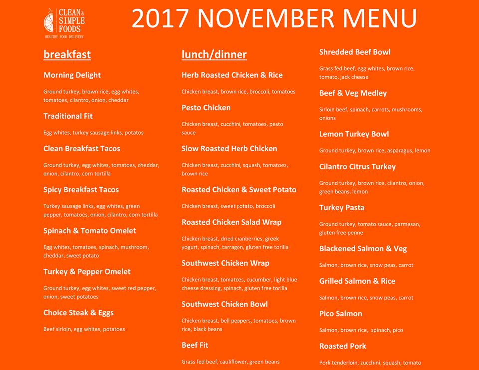 Menu at Clean & Simple Foods restaurant, St. Peters