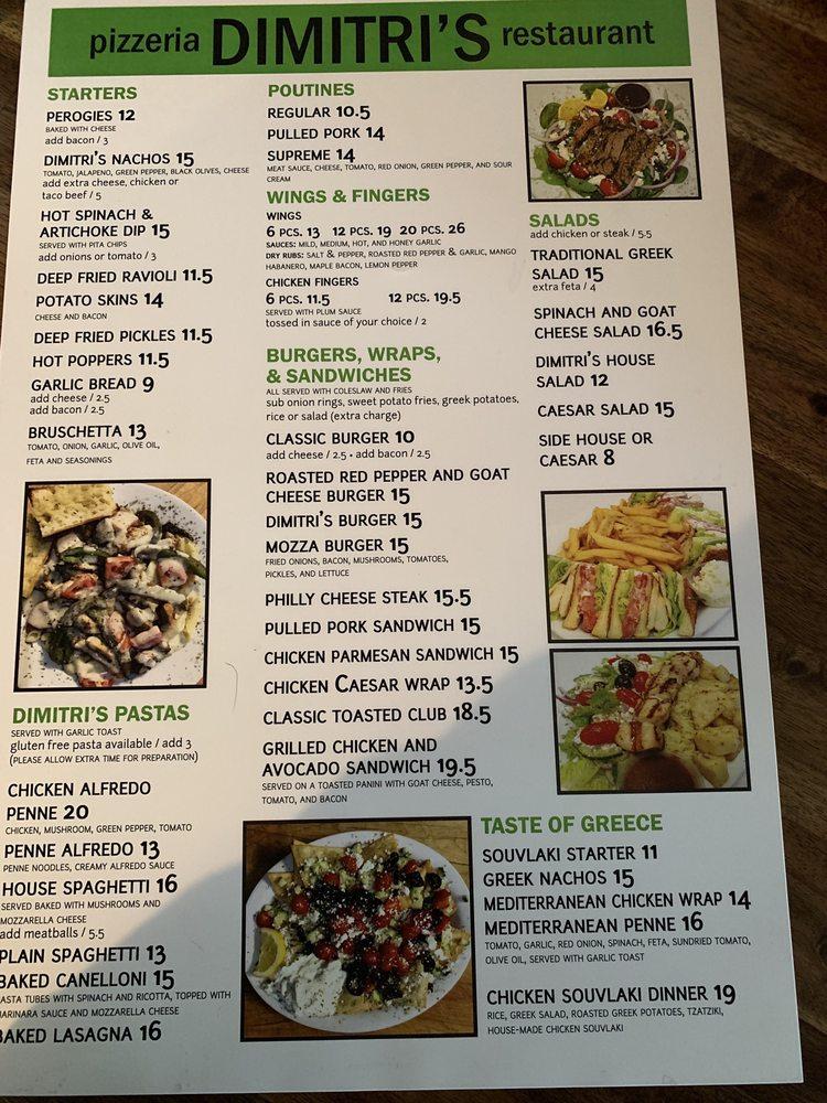 Menu at Dimitri’s Pizzeria and Restaurant, Quinte West