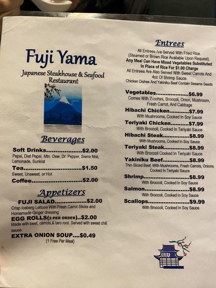 Menu at Fuji Yama steakhouse, Brevard