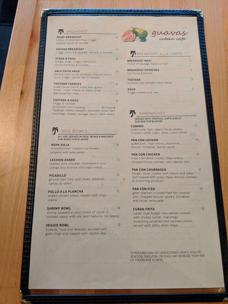 Menu at Guavas Cuban Cafe, Minneapolis