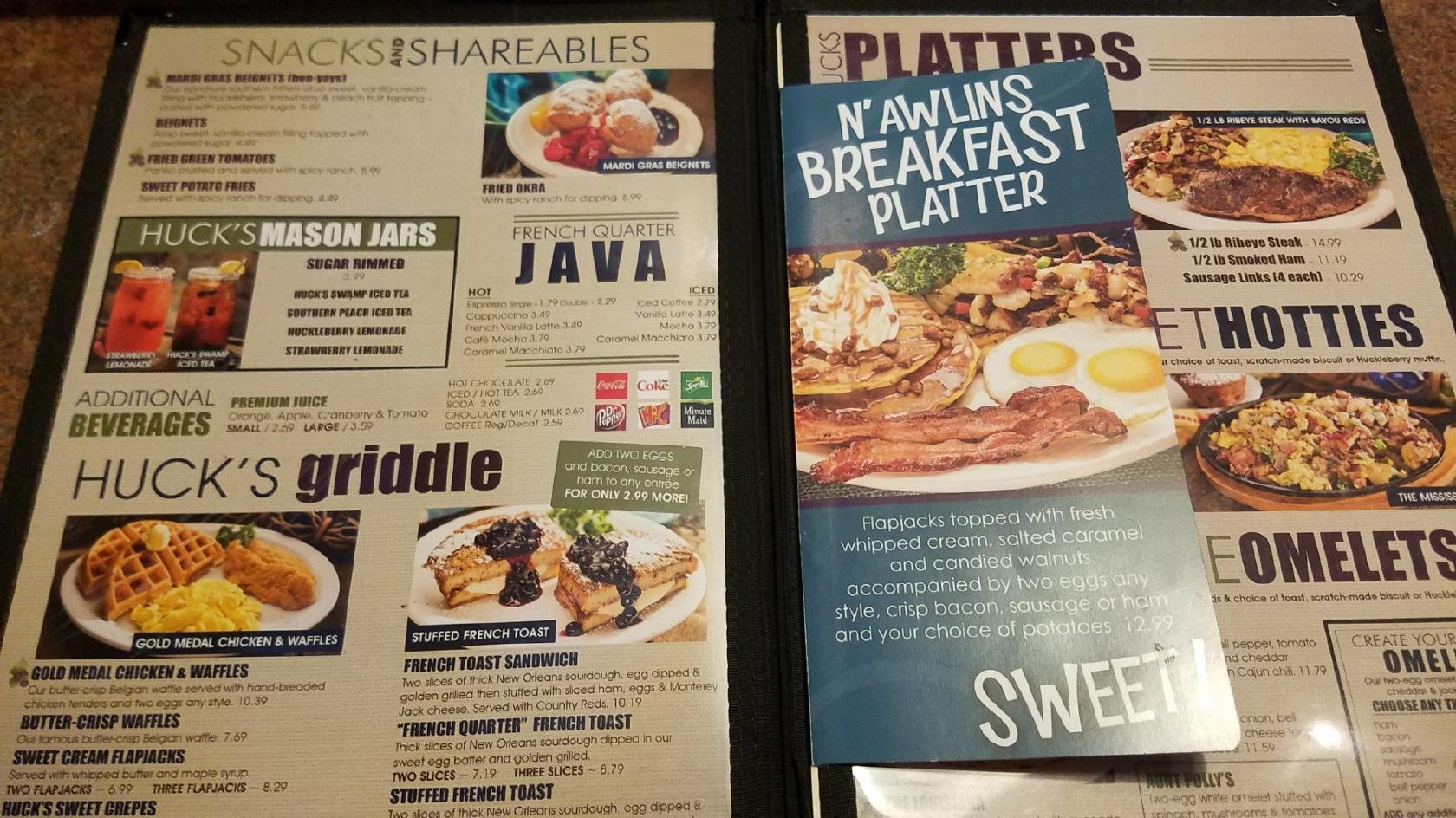 Menu at Huckleberry's Breakfast & Lunch restaurant, Modesto, Yosemite Blvd