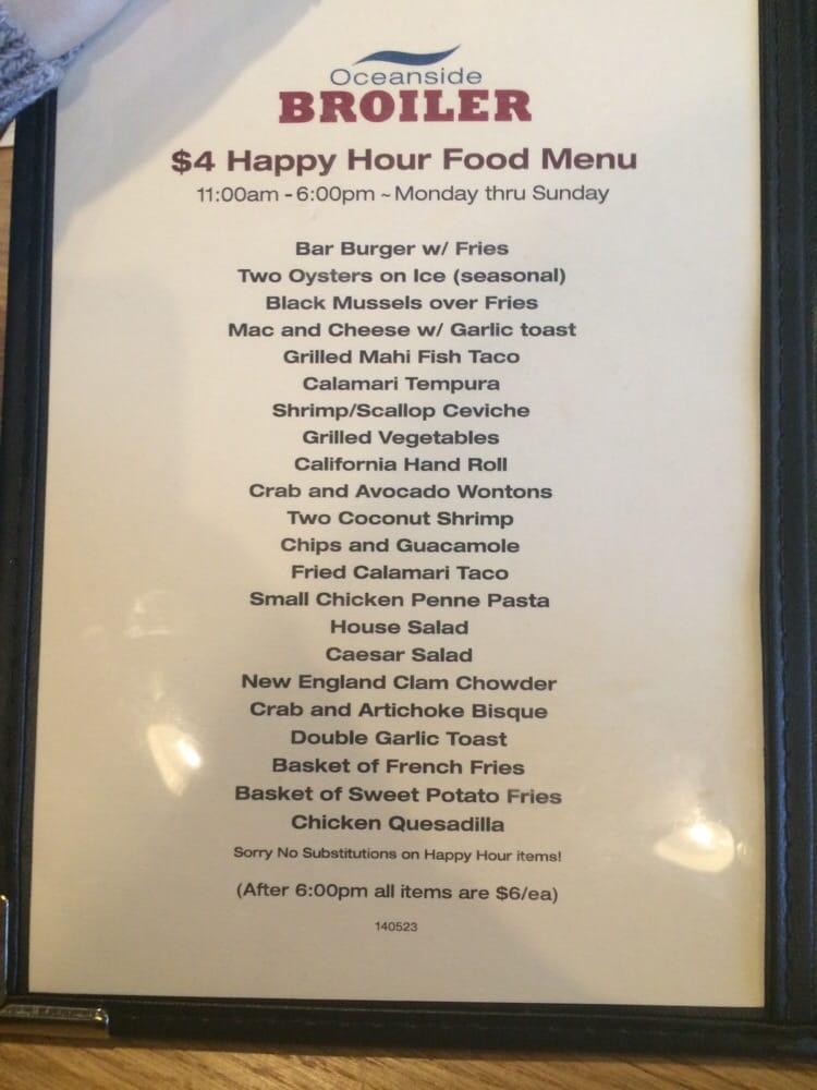 Menu at Oceanside Broiler steakhouse, Oceanside, N Harbor Dr N