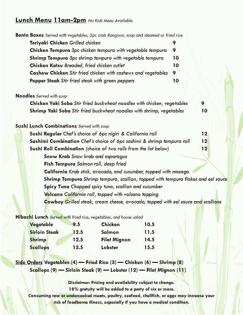 Menu at Oishi Japanese Sushi Bar and Grill, Spanish Fort