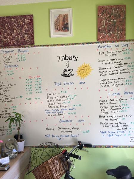 Menu at Zaba's restaurant, Saint Augustine Beach