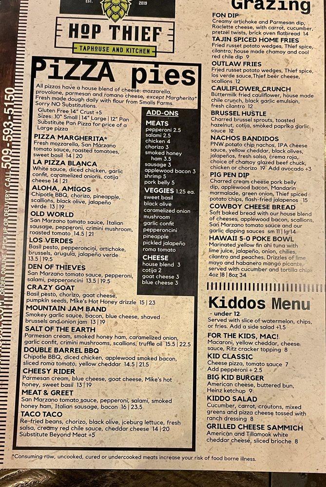 Menu at Hop Thief Taphouse and Kitchen pub & bar, College Place