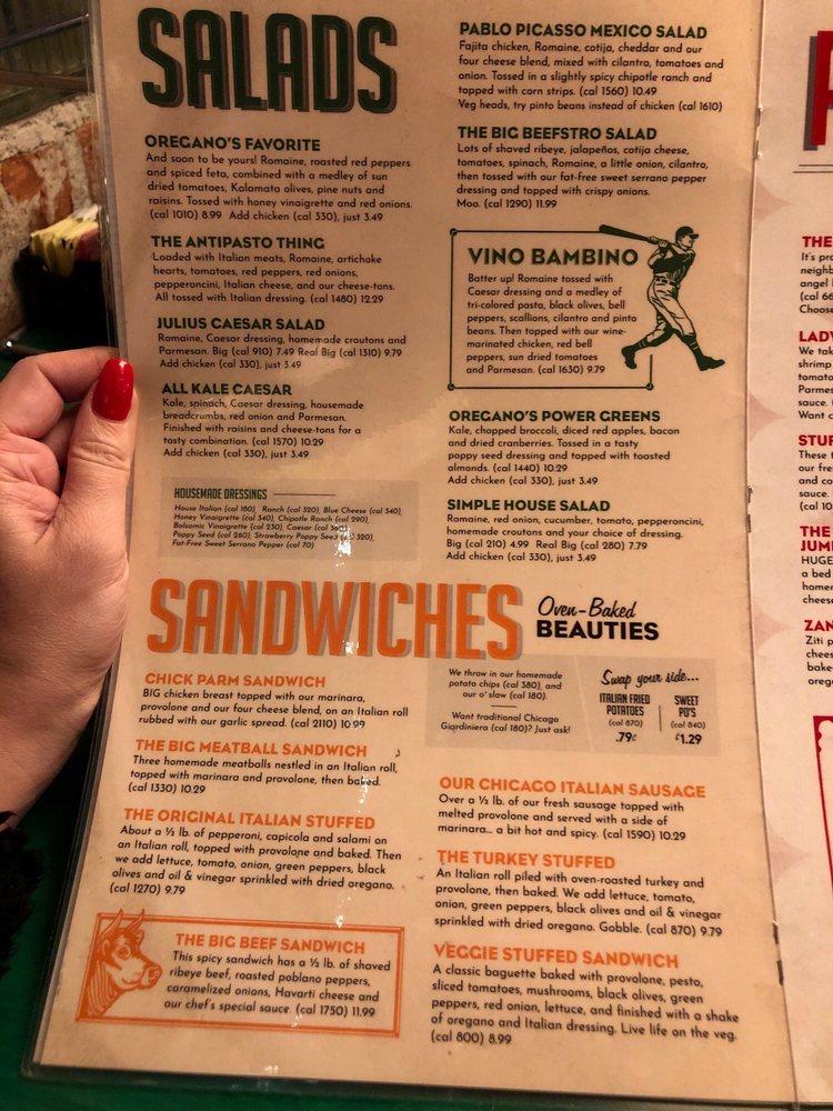 Menu at Oregano's pizzeria, Scottsdale, N Scottsdale Rd
