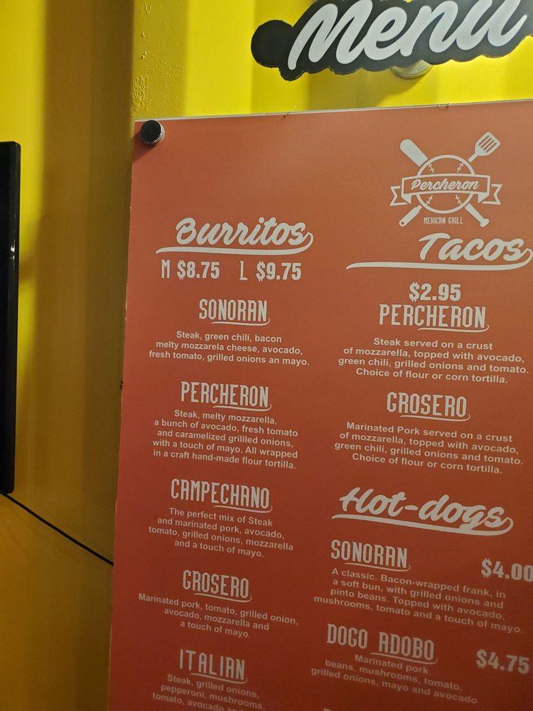 Menu at Percheron Mexican Grill restaurant, Tucson, S 12th Ave
