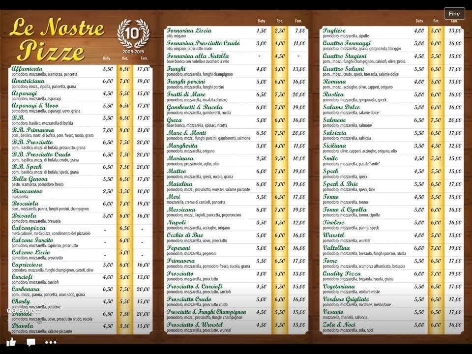 Menu at Quality Pizza pizzeria, Erba