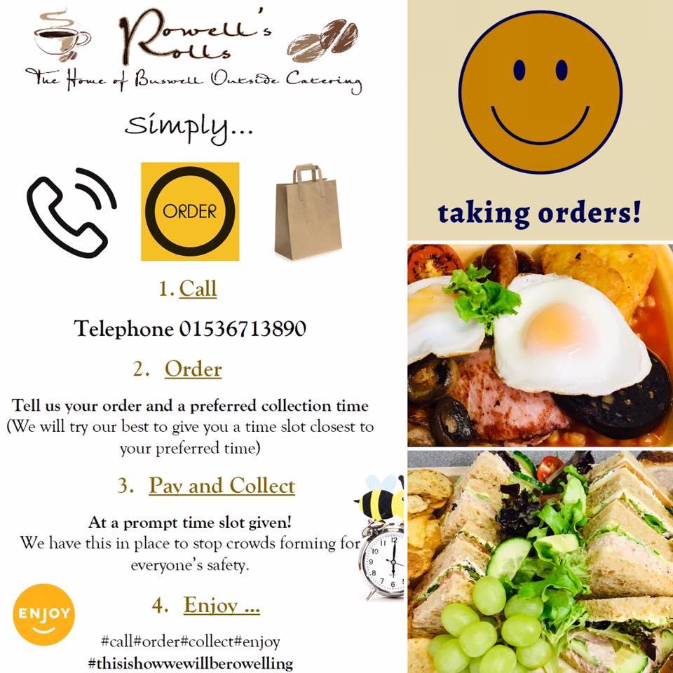 Menu at Rowell's Rolls cafe, Rothwell