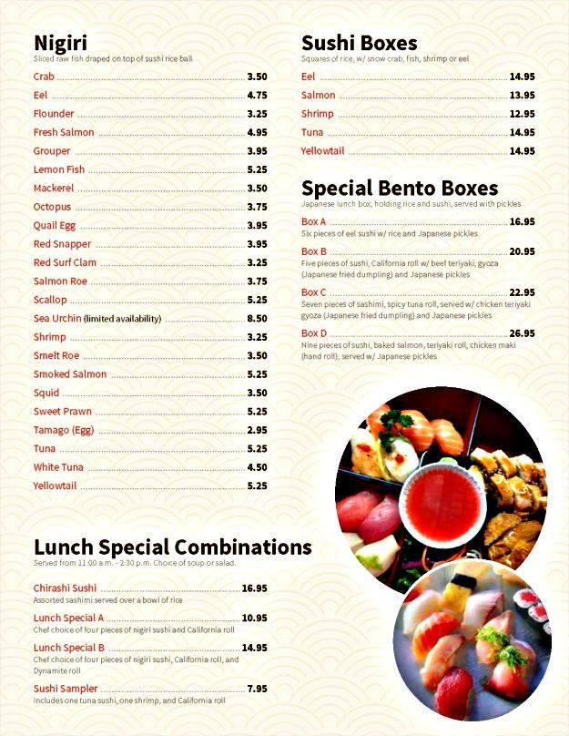 Menu at Samurai Sushi Bar Two, Broussard