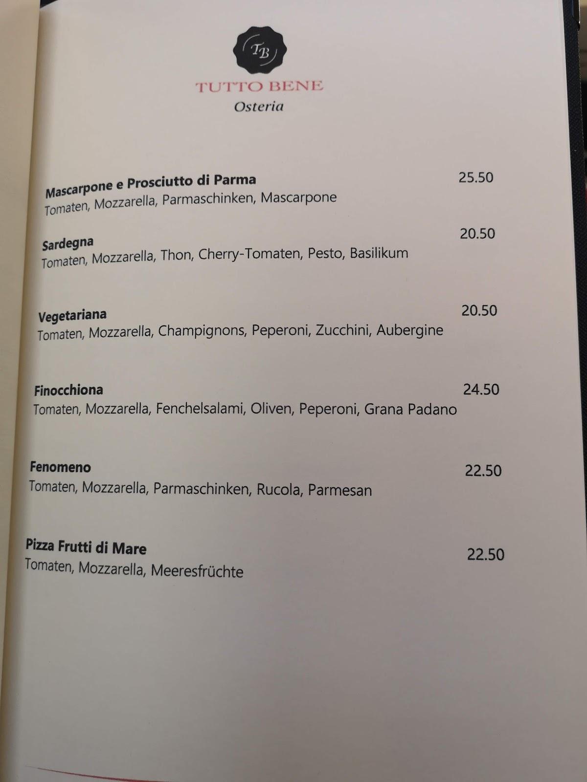 Menu at TUTTO BENE OSTERIA, Däniken