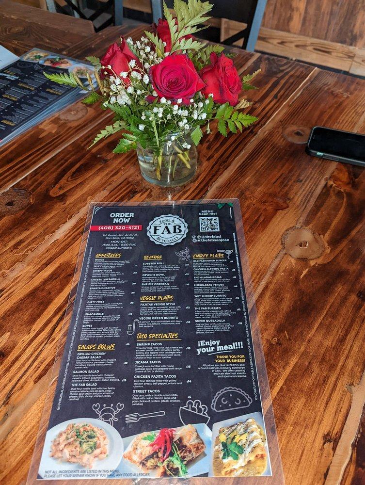 Menu at The FAB pub & bar, San Jose