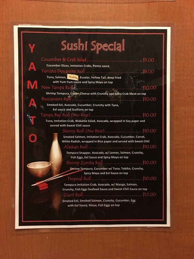 Menu at Yamato Japanese Steakhouse & Sushi Bar, Wesley Chapel