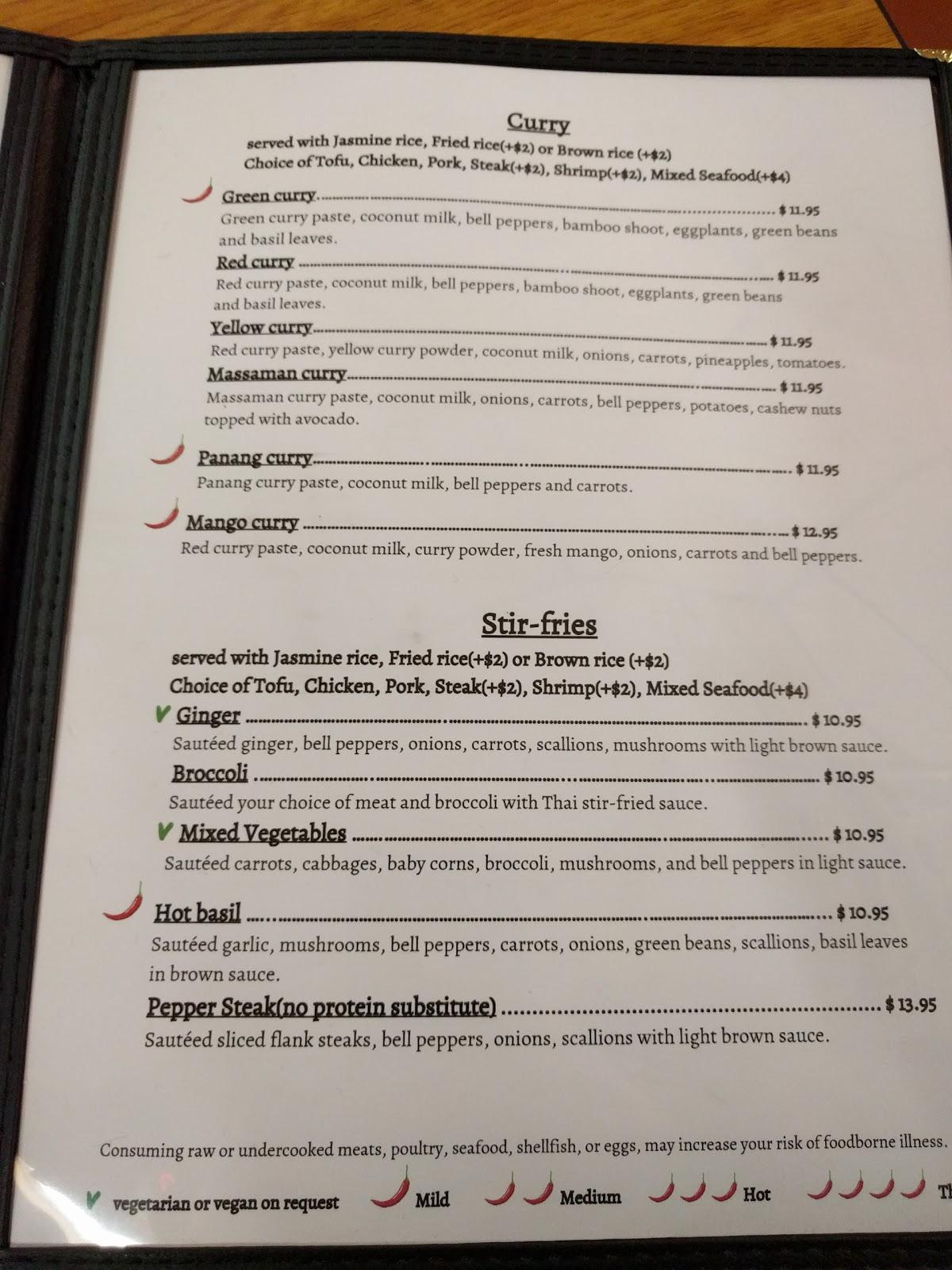 Menu at Aroy Thai restaurant, Mobile