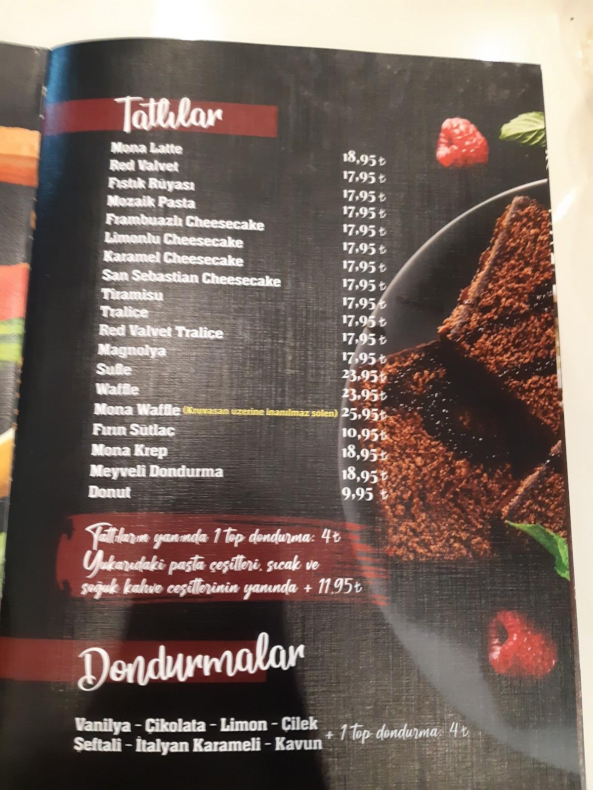 Menu at Caffe Mona, Tekirdağ
