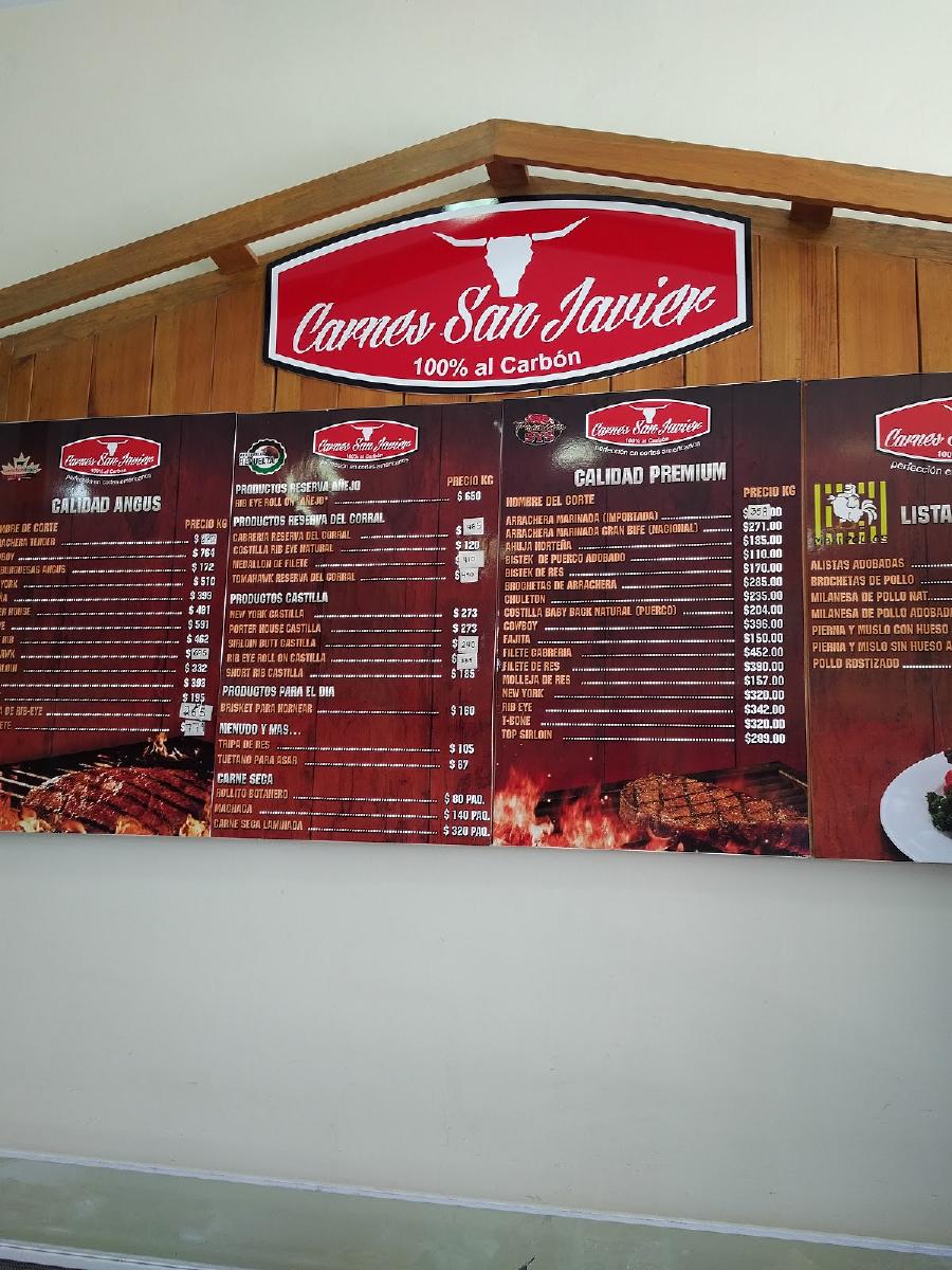 Menu at Carnes San Javier restaurant, Cancún