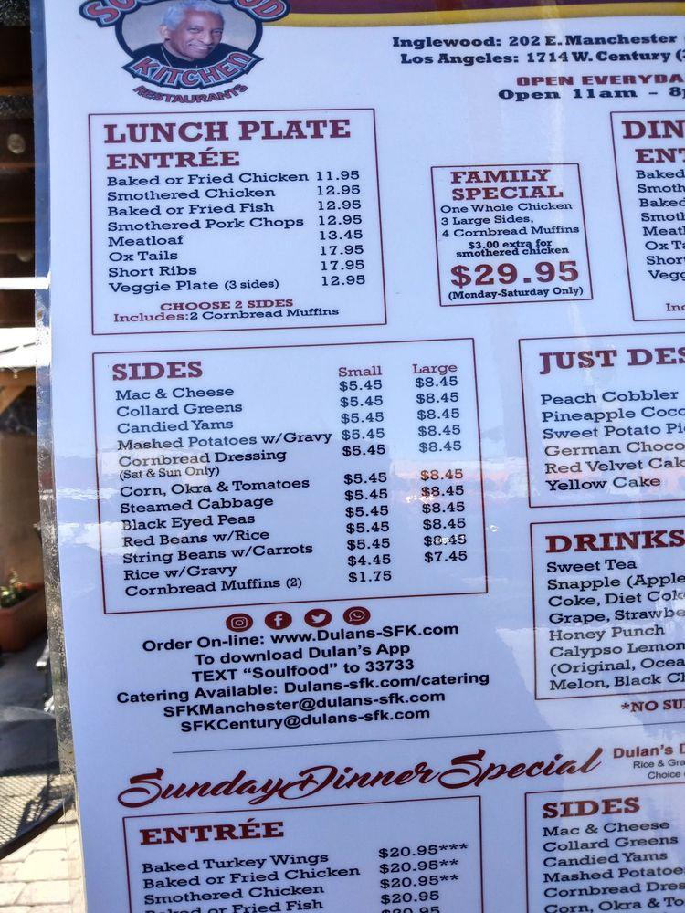 Menu at Dulan's restaurant, Los Angeles