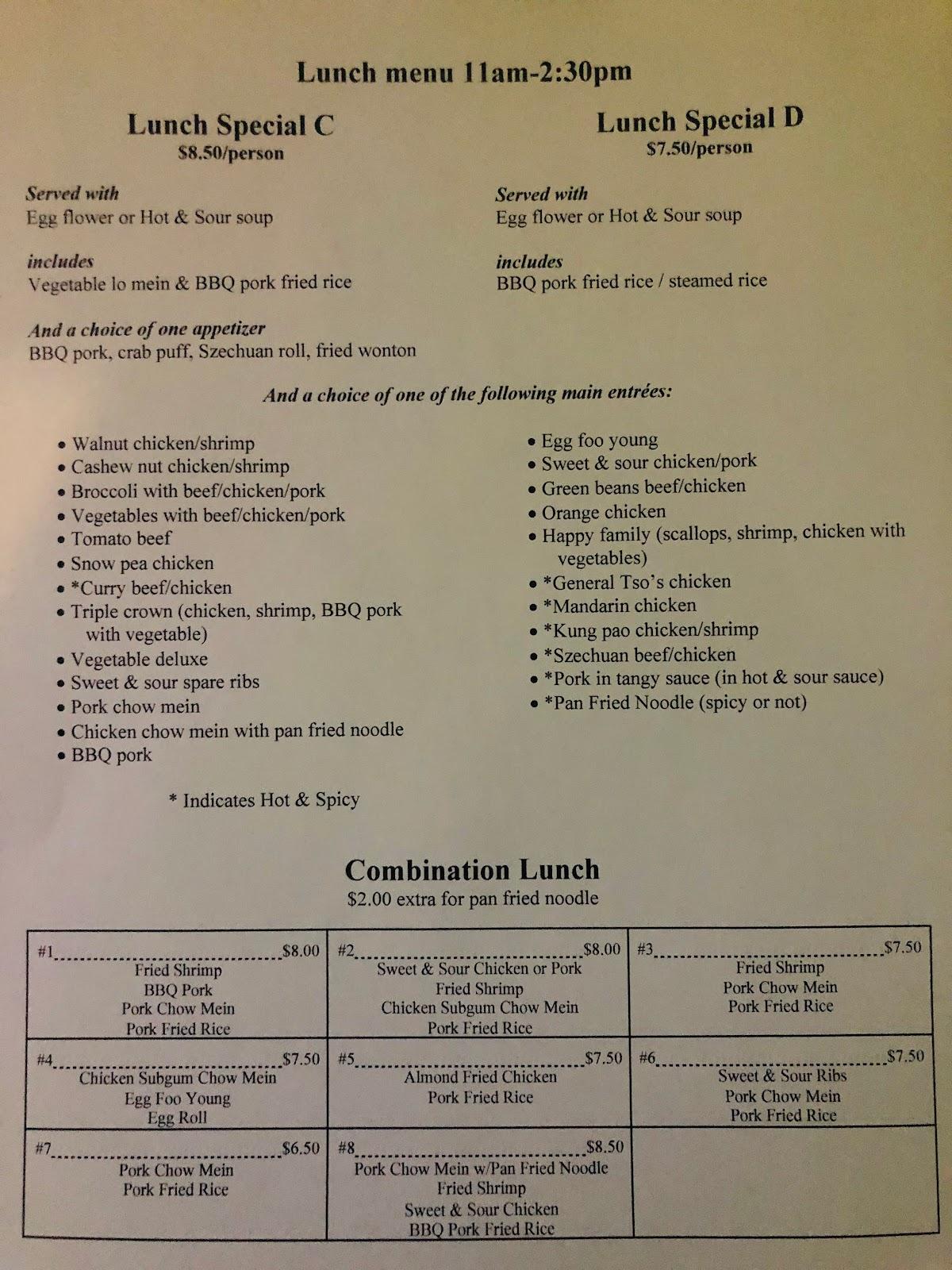 Menu at Eden Gate Chinese Restaurant open 11am-9pm daily lounge open ...