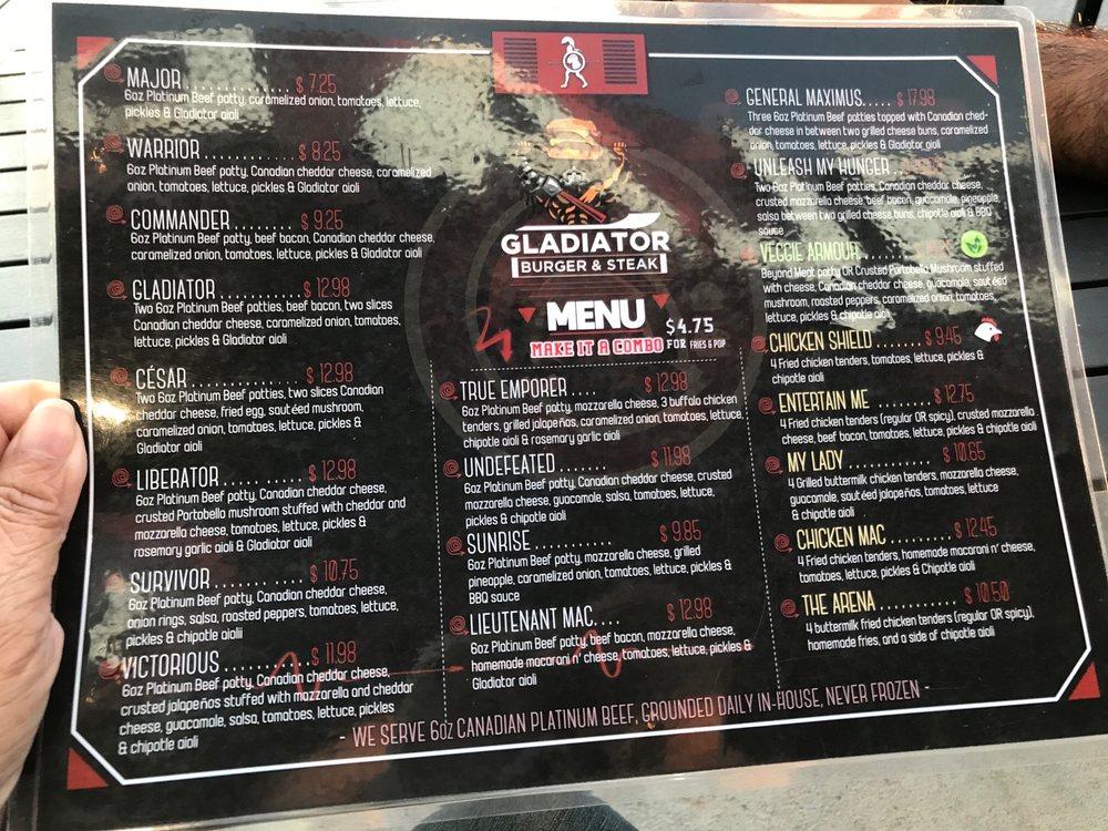 Menu at Gladiator Burger & Steak fast food, Brampton