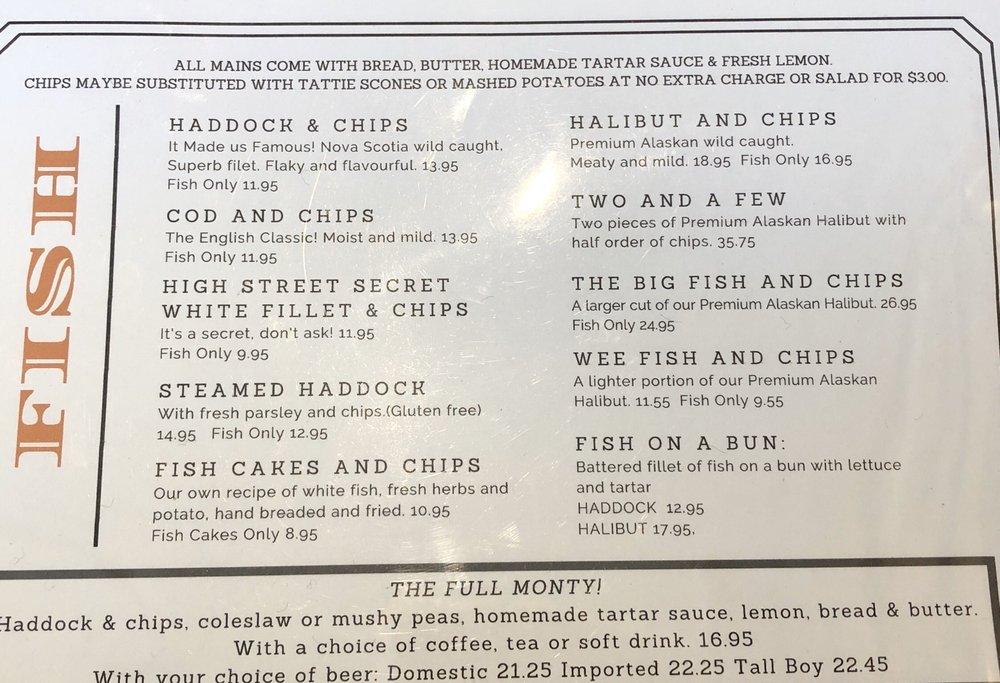 Menu at High Street Fish And Chips restaurant, Toronto