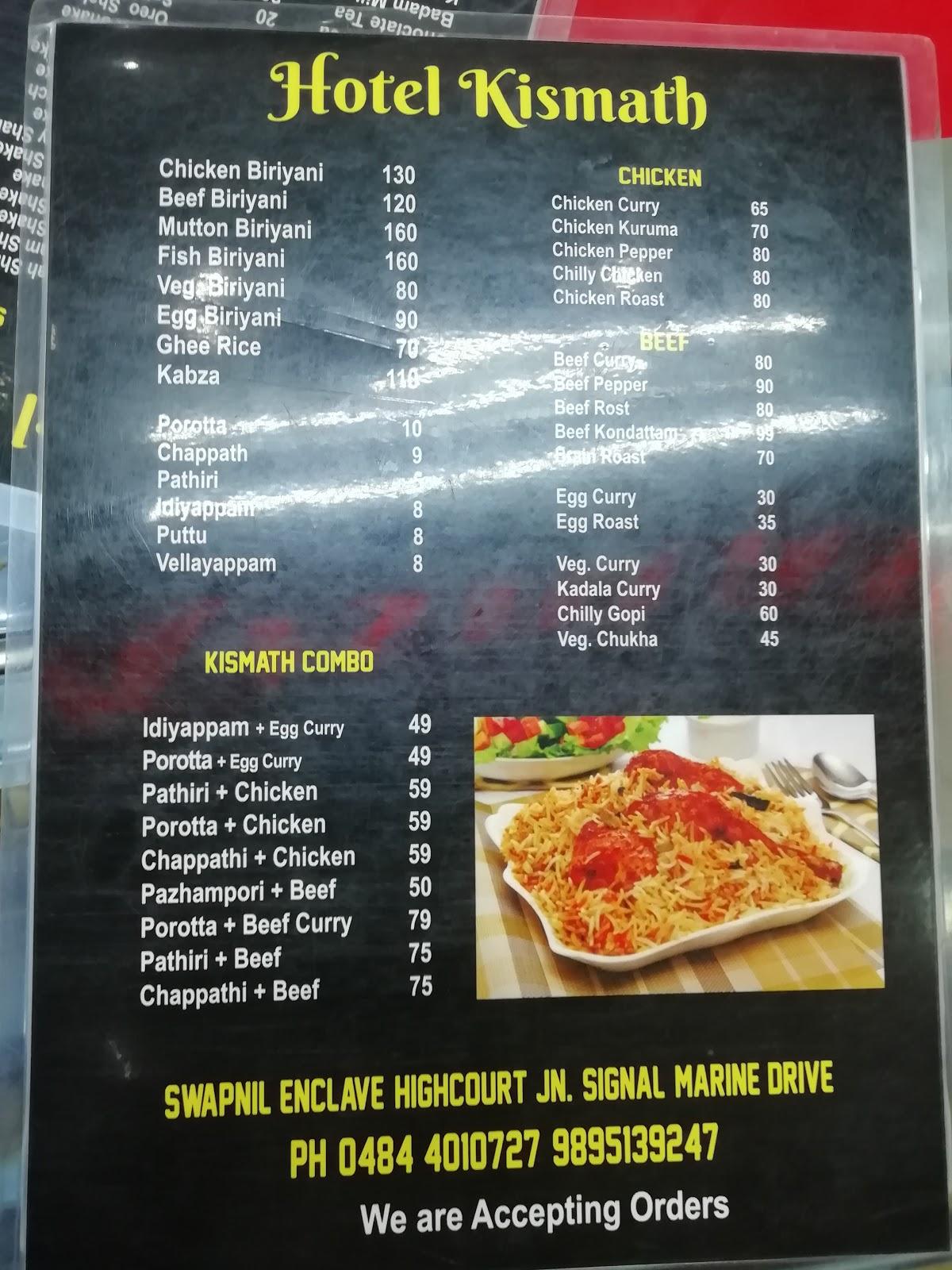 Menu at Kismath Dum Biriyani, Ernakulam