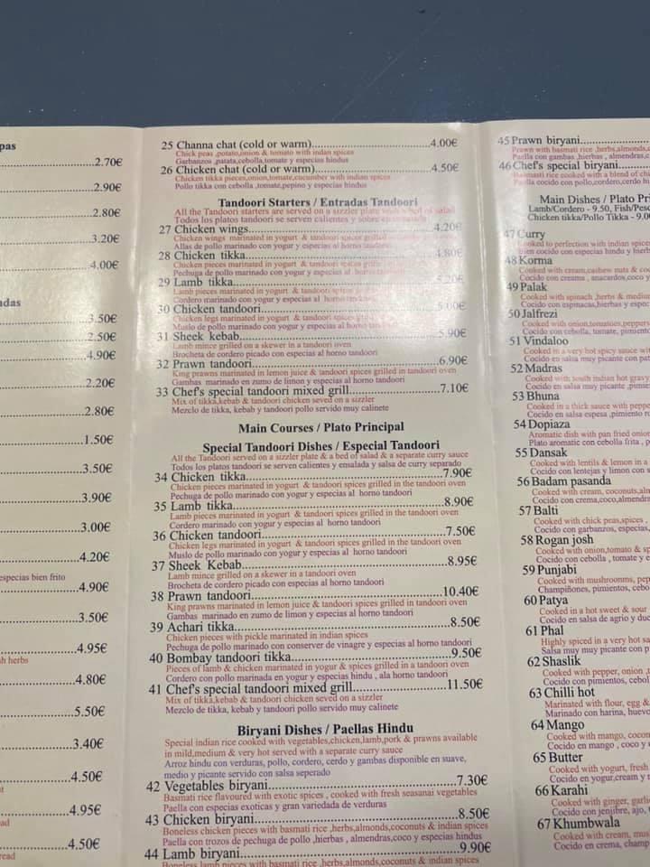 Menu at Spice Villa restaurant, El Saladillo
