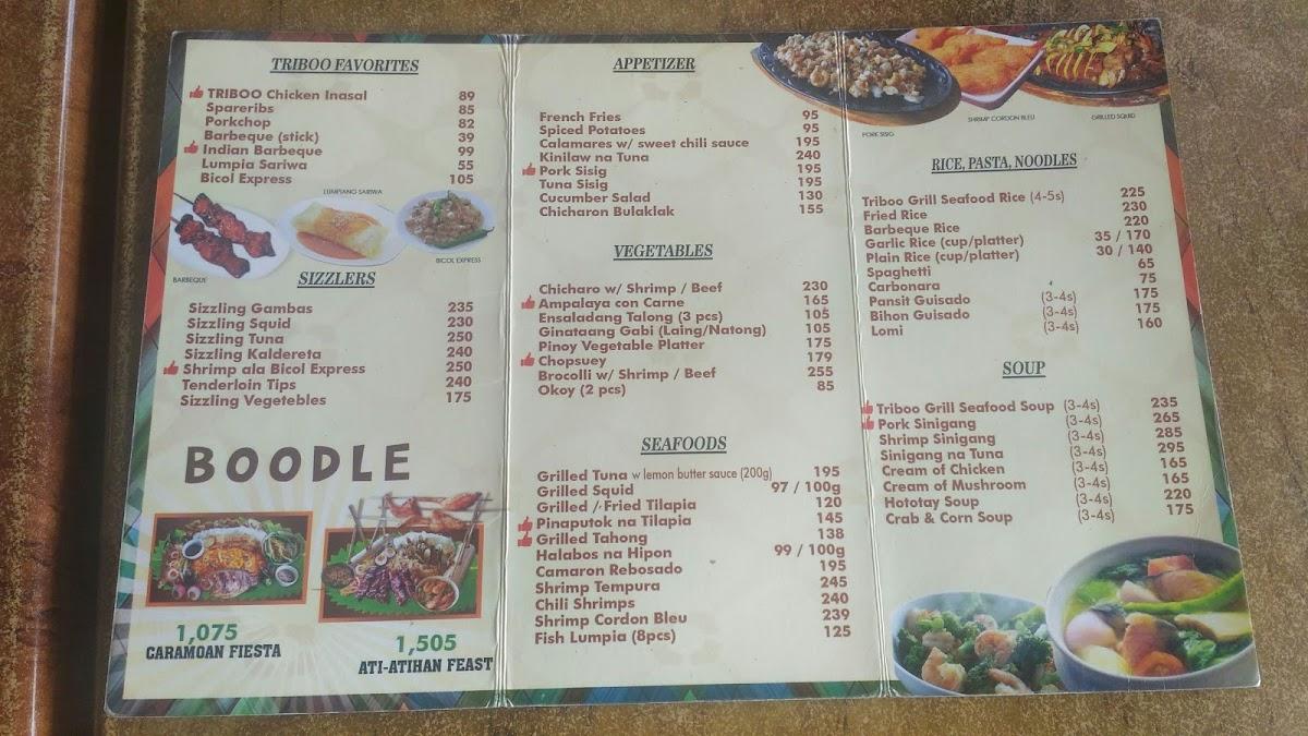Menu at TRIBOO GRILL restaurant, Naga, 32 Mayon Ave
