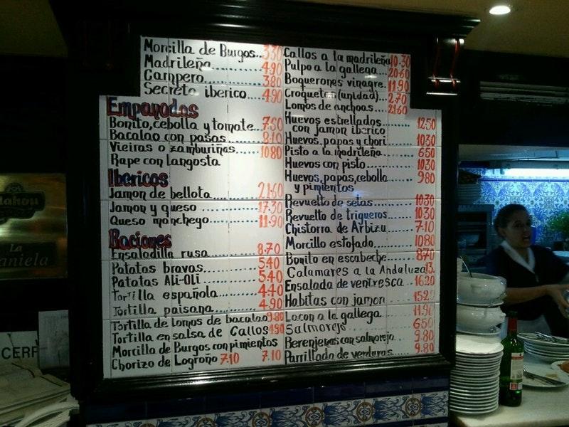 Menu at Taberna de la Daniela - Bernabéu restaurant, Madrid, C/ de ...