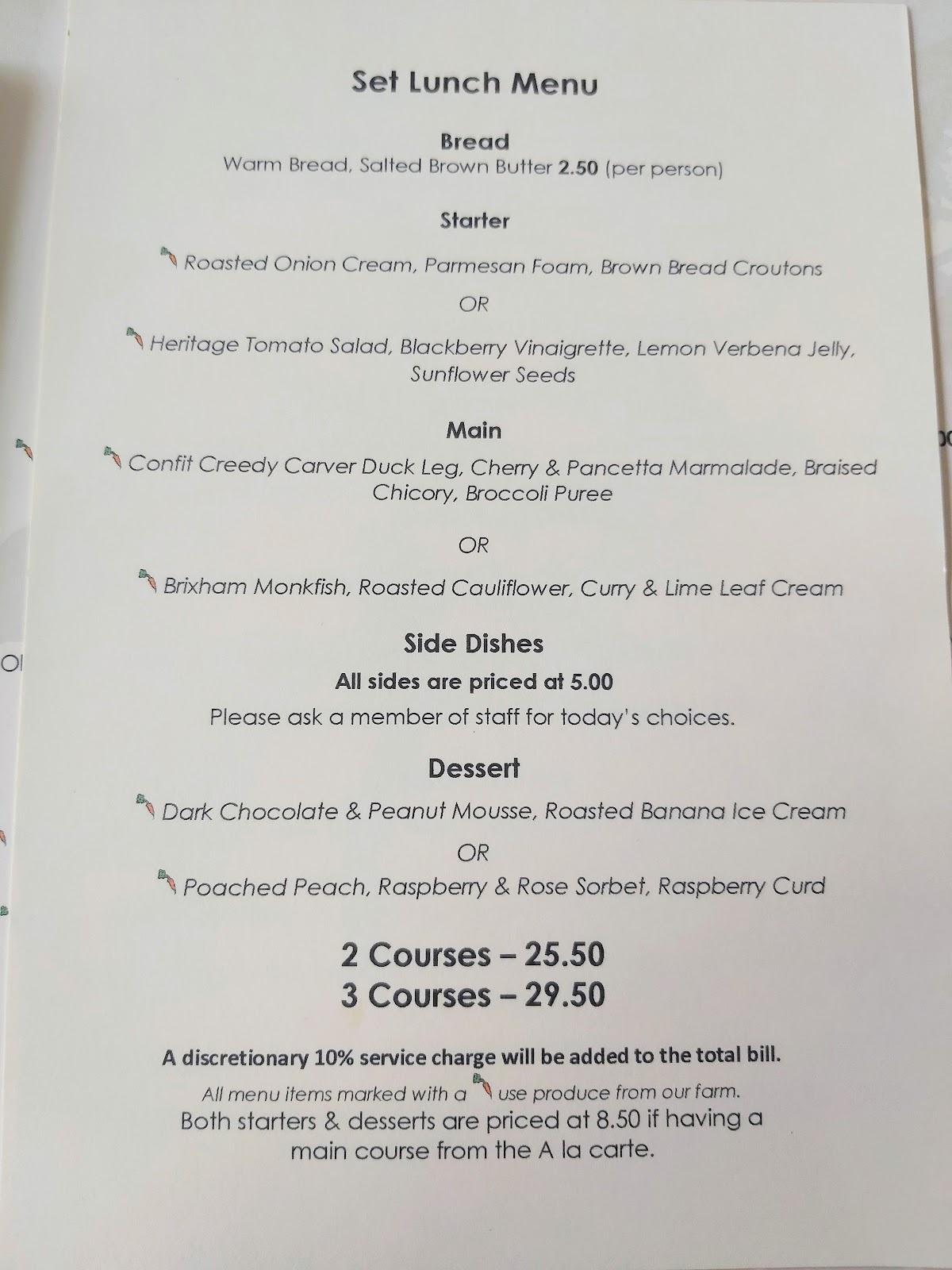 Menu at The Elephant Restaurant, Torquay