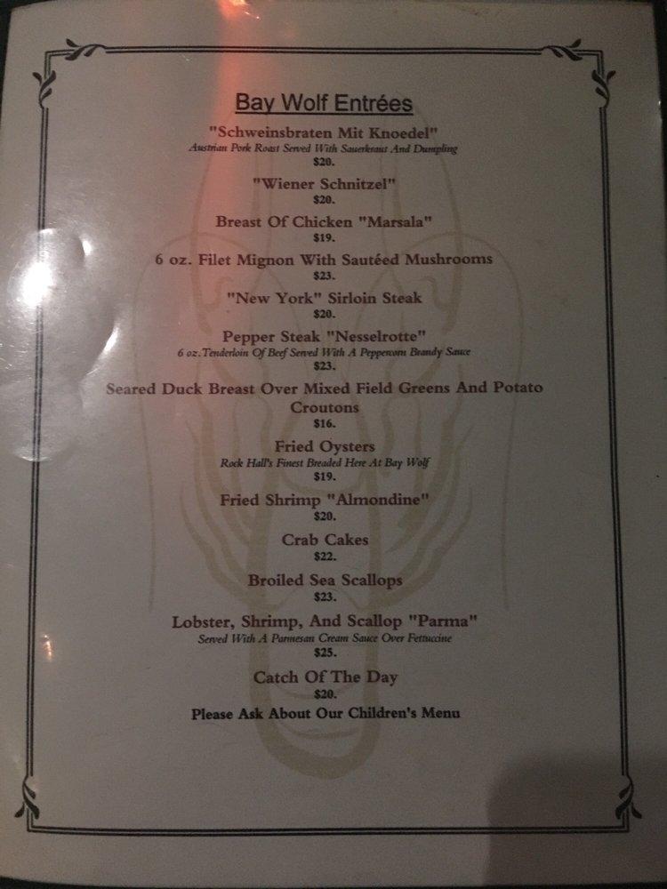 Menu at Bay Wolf Restaurant, Rock Hall