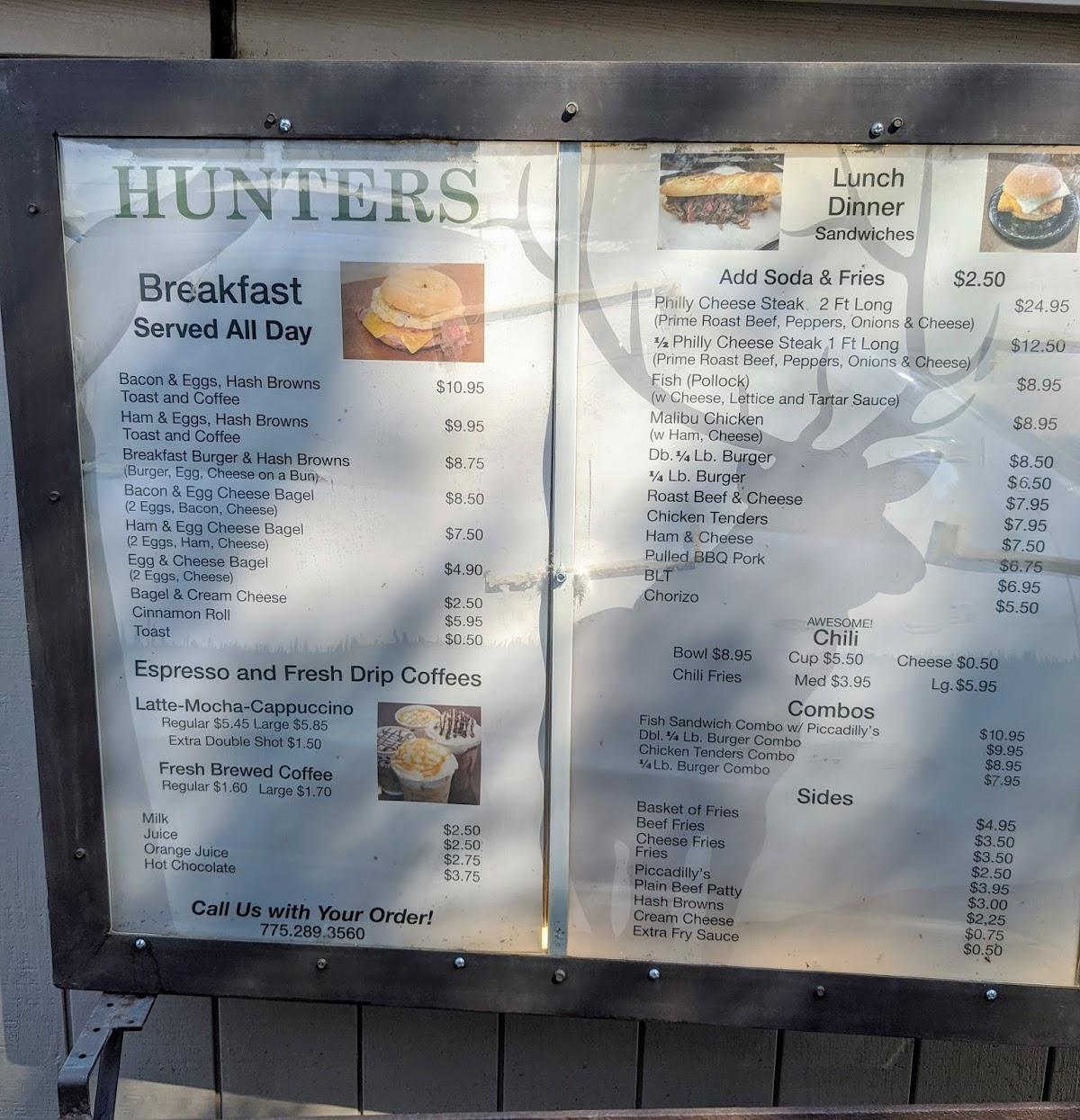 Menu at Hunters restaurant, Ely
