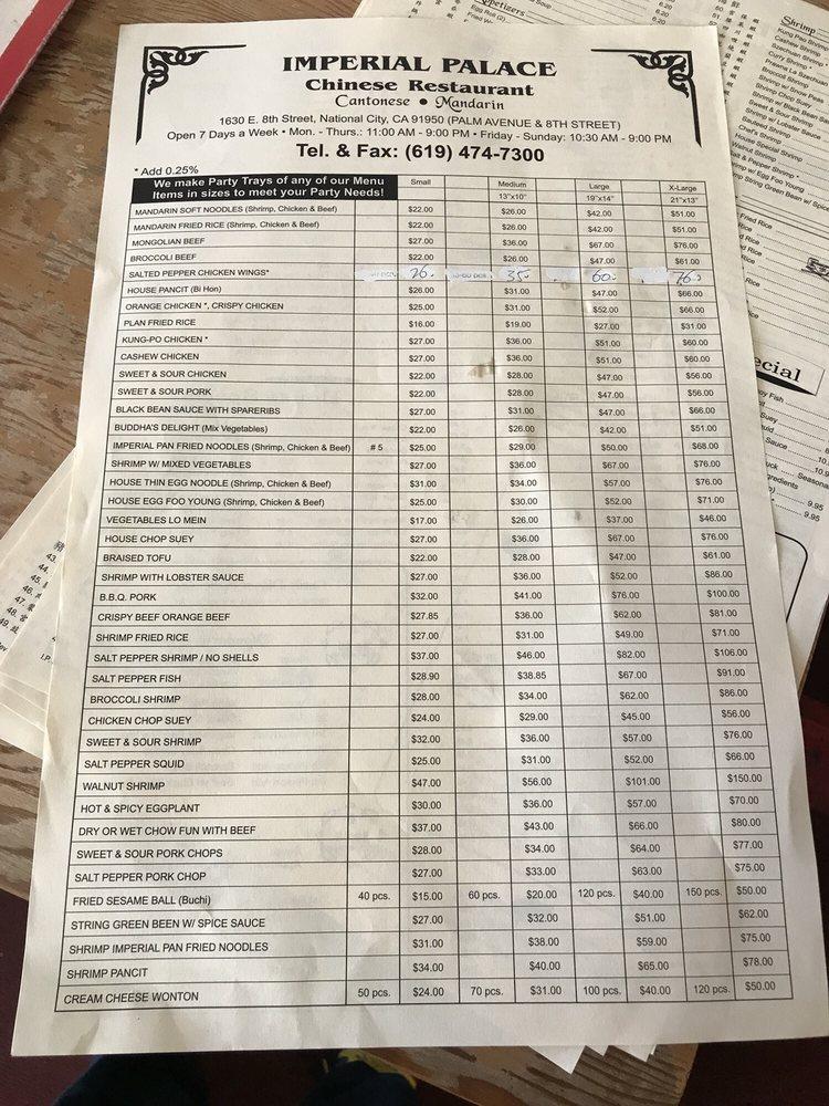 Menu at Imperial Palace restaurant, National City, E 8th St