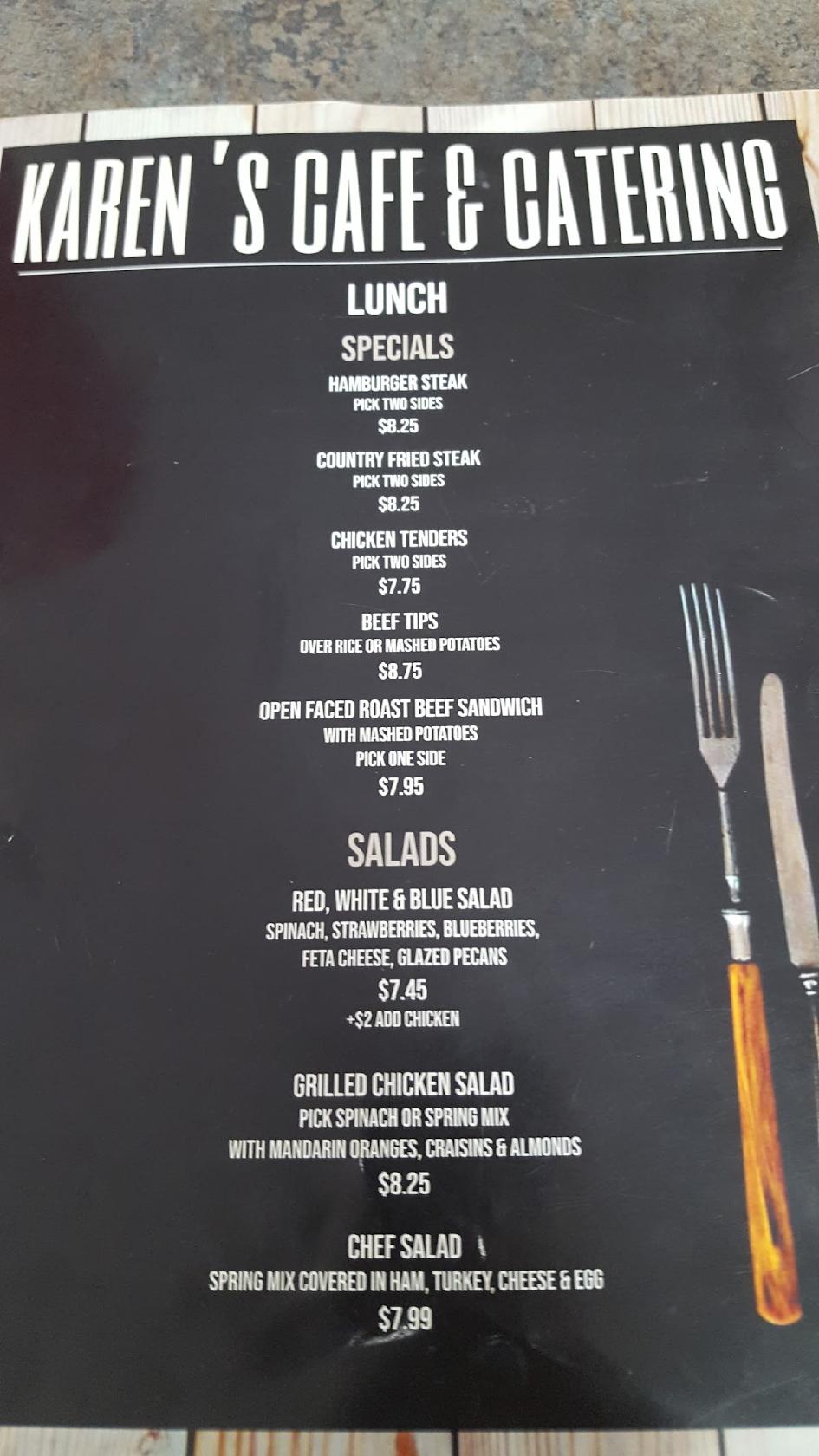 Menu at Karen’s Cafe & Catering, Pensacola, N Pace Blvd