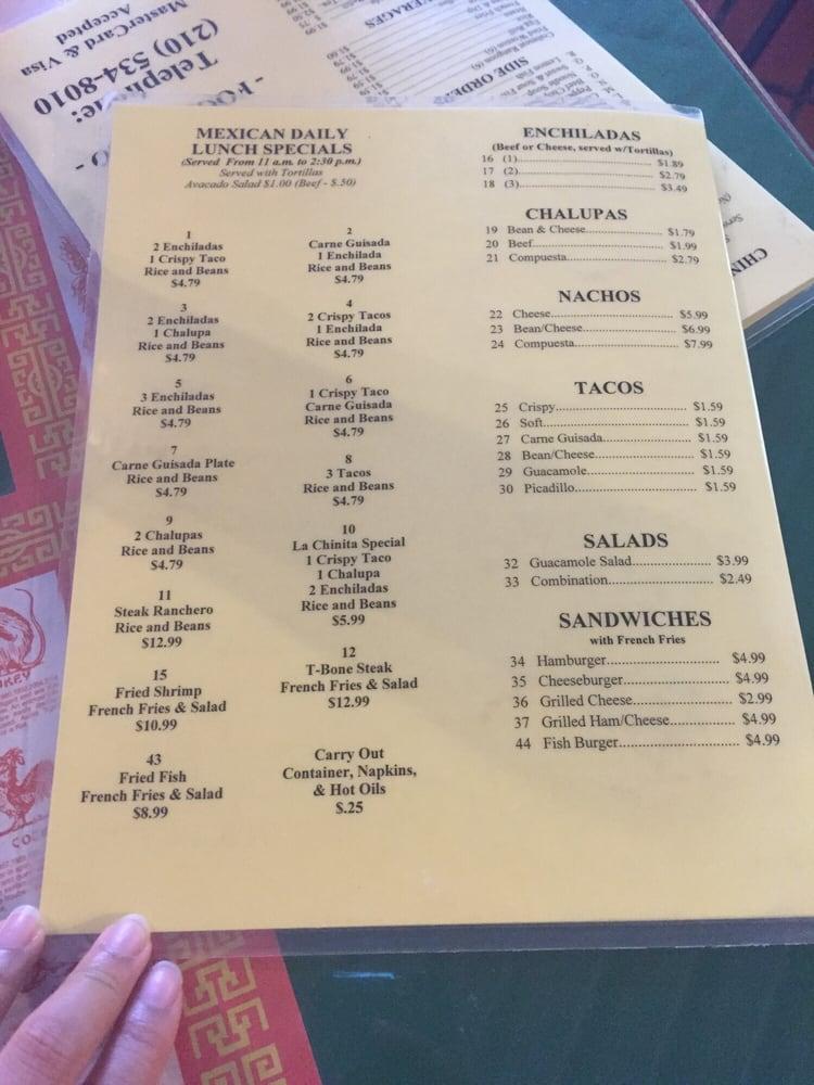 Menu at La Chinita's Restaurant, San Antonio