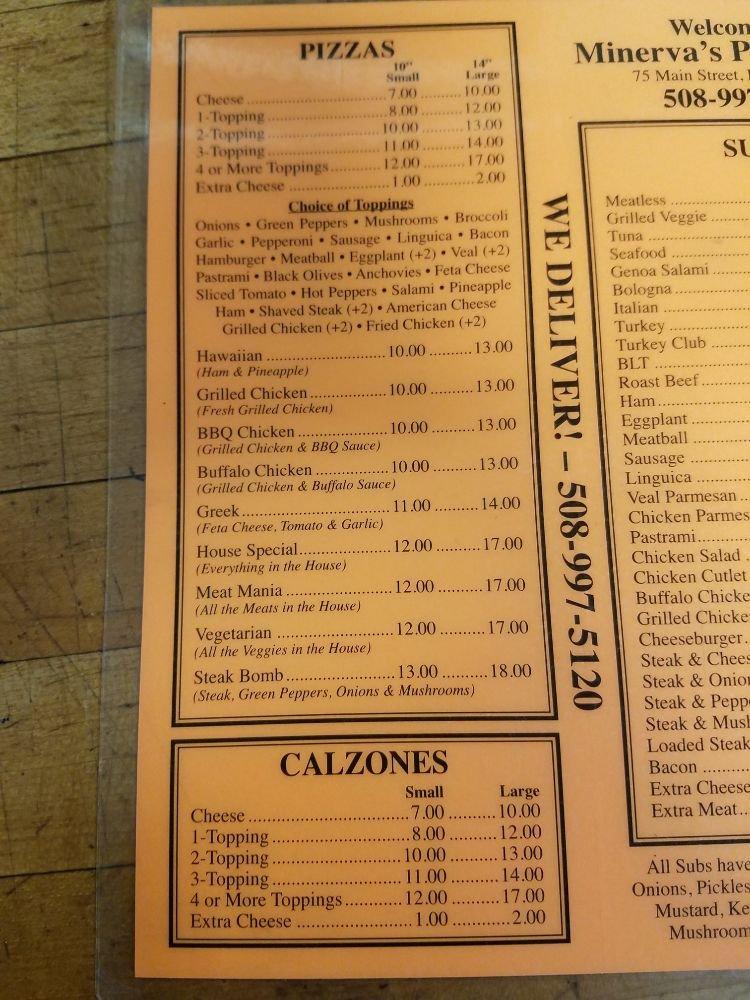 Menu at Minerva Pizza House pizzeria, Fairhaven, 75 Main St